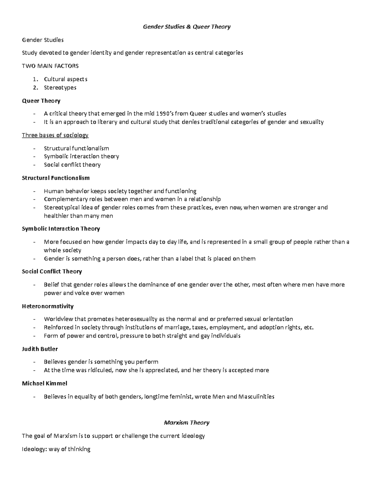 Literary Theories Notes - Gender Studies & Queer Theory Gender Studies ...