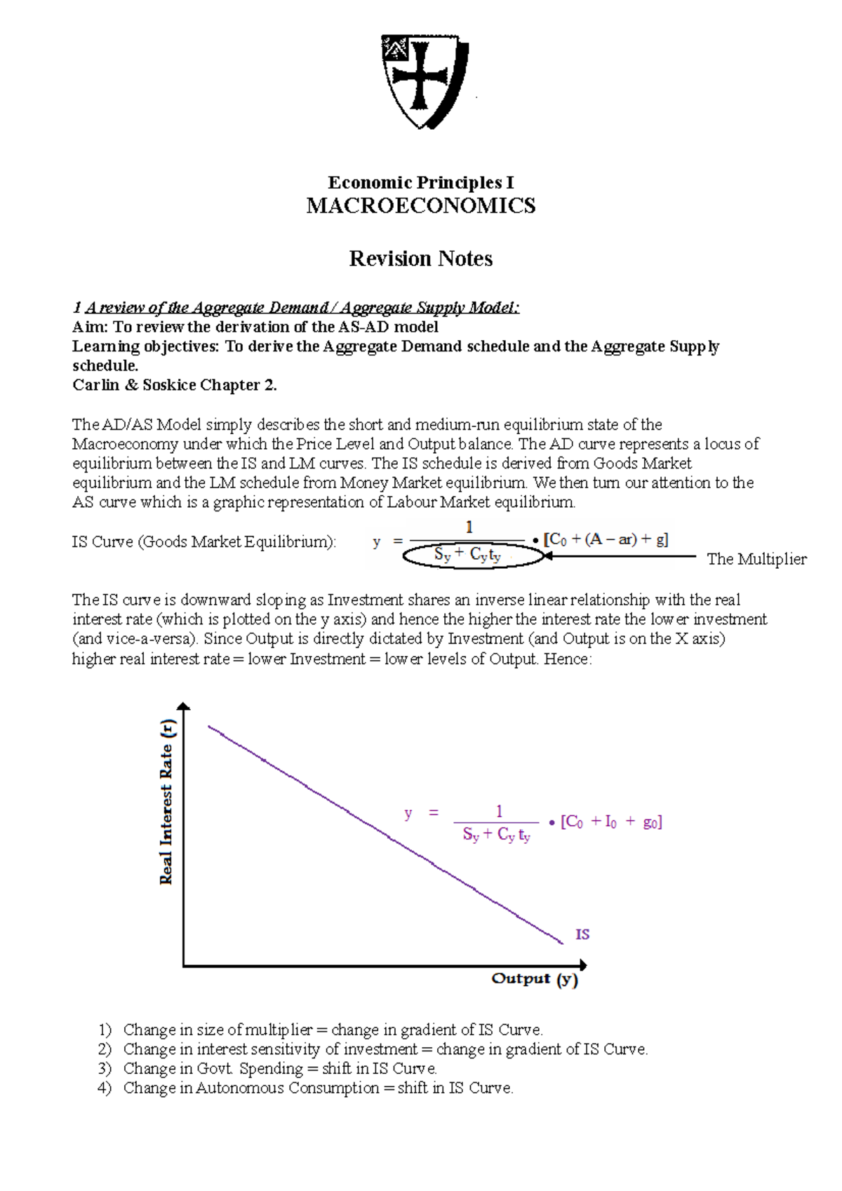 Macroeconomics Notes - Economic Principles A review of the Aggregate ...