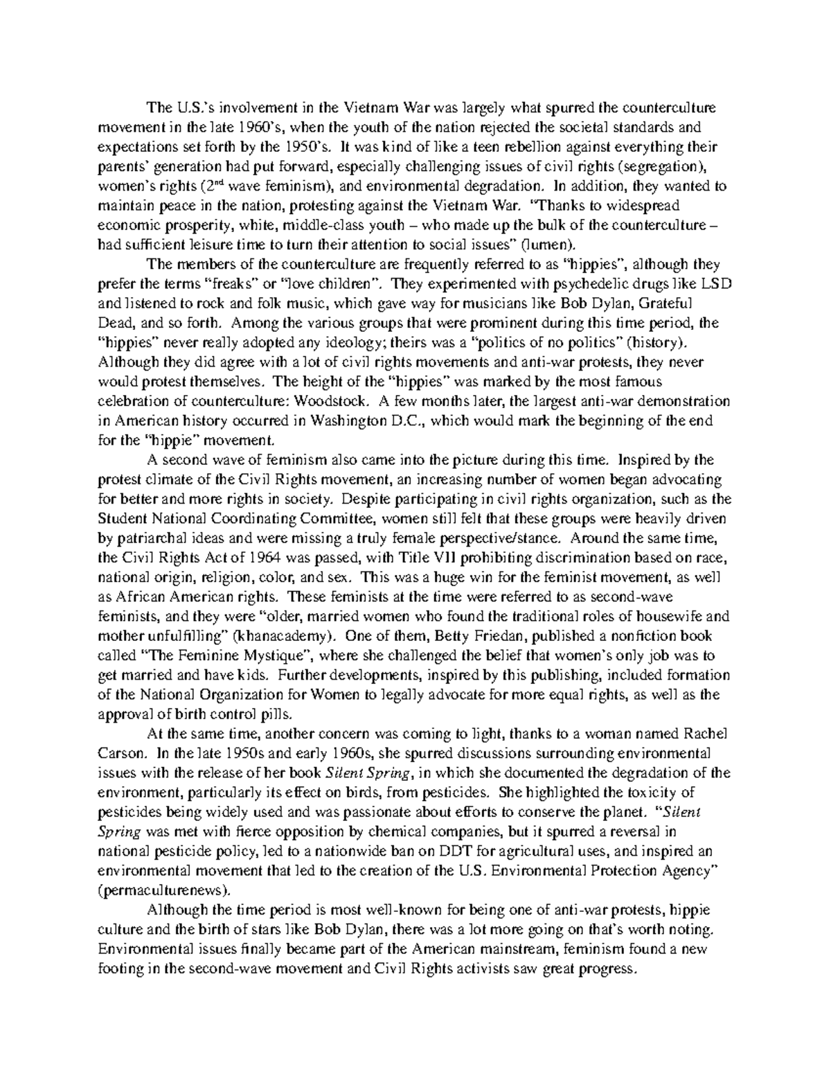 Counterculture Movement Discussion - The U.’s involvement in the ...