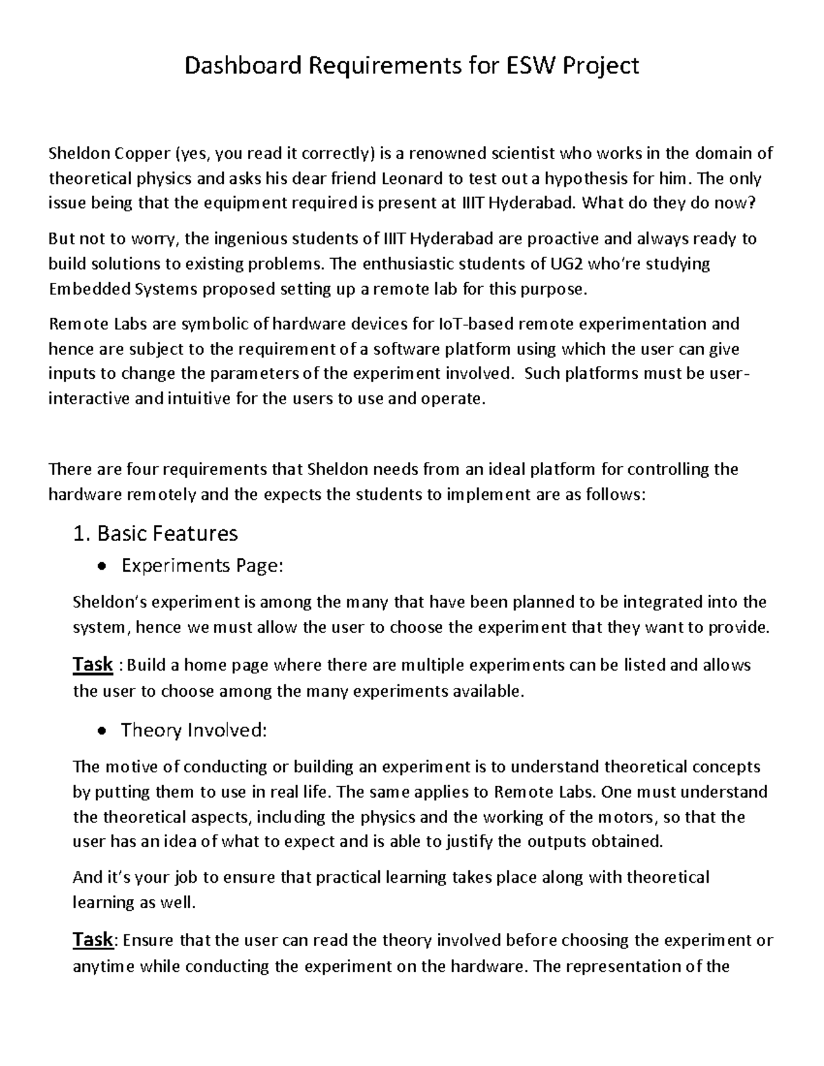 ESW - ........ - Dashboard Requirements for ESW Project Sheldon Copper (yes, you read it ...