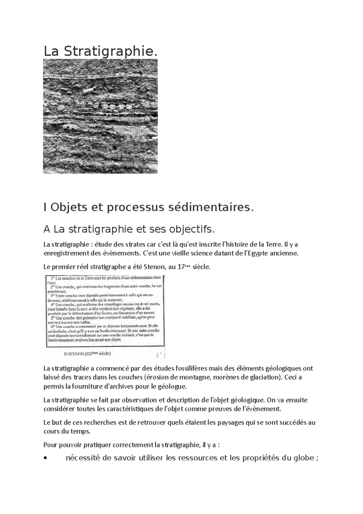 Fiche stratigraphie - La Stratigraphie. I Objets et processus A La ...