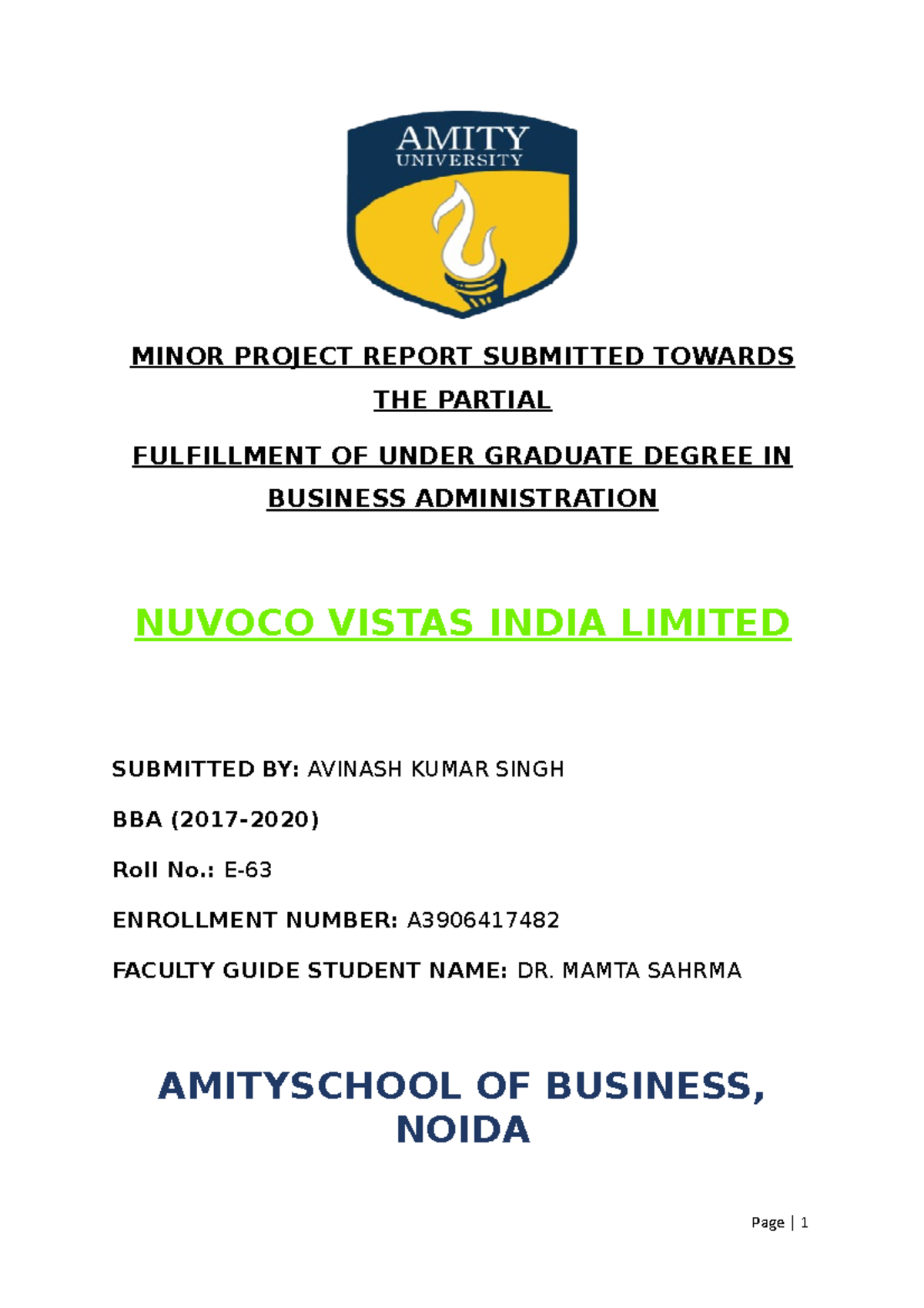 Final NTCC Project - NUVOCO VISTAS INDIA LIMITED detail info - MINOR ...