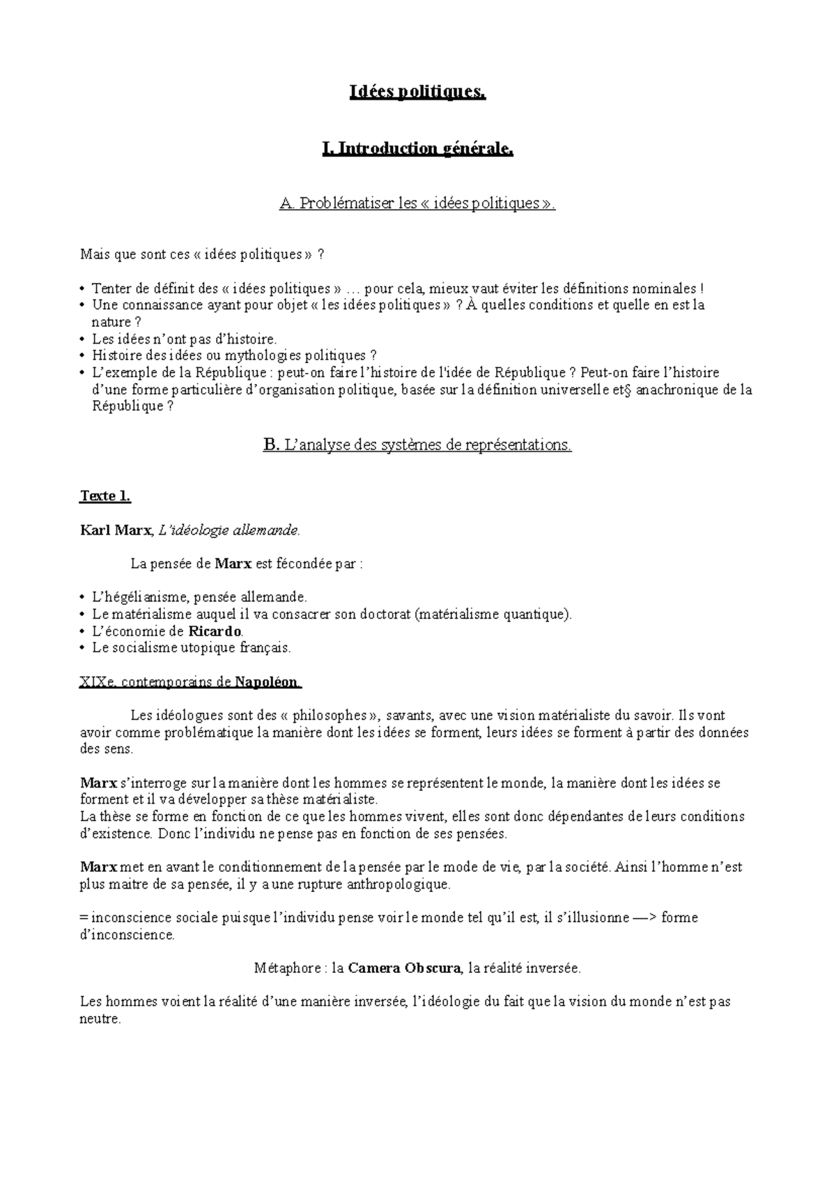 Cours Idées politiques - Idées politiques. I. Introduction générale. A ...