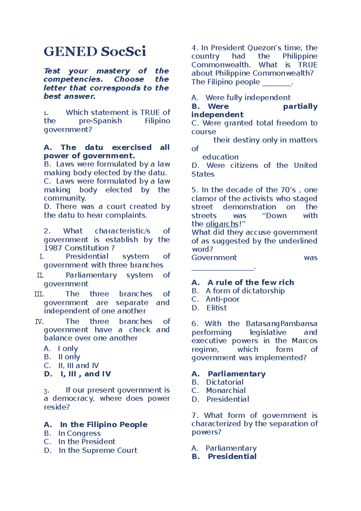 Gened Soc Sci - General Education for Social Science Major - GENED ...