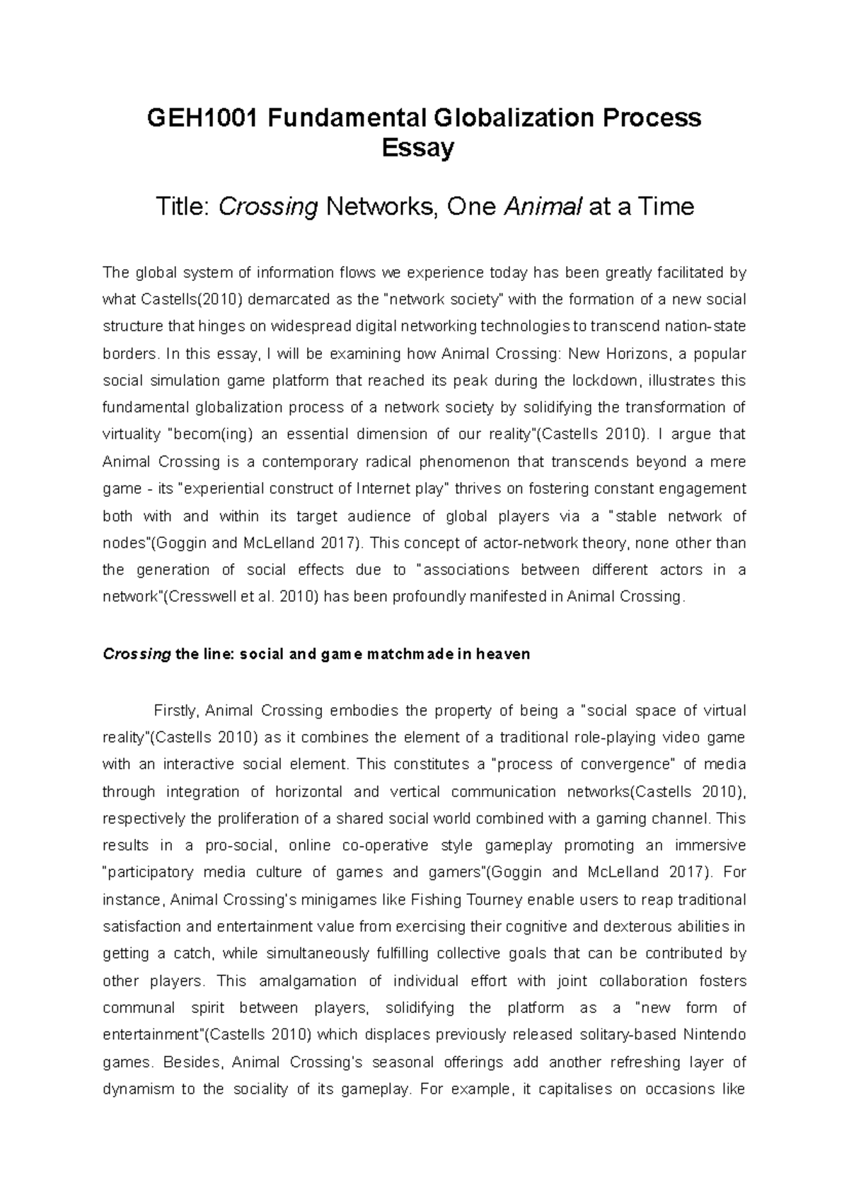 Example FGP Essay for the geh1001 - GEH1001 - NUS - Studocu