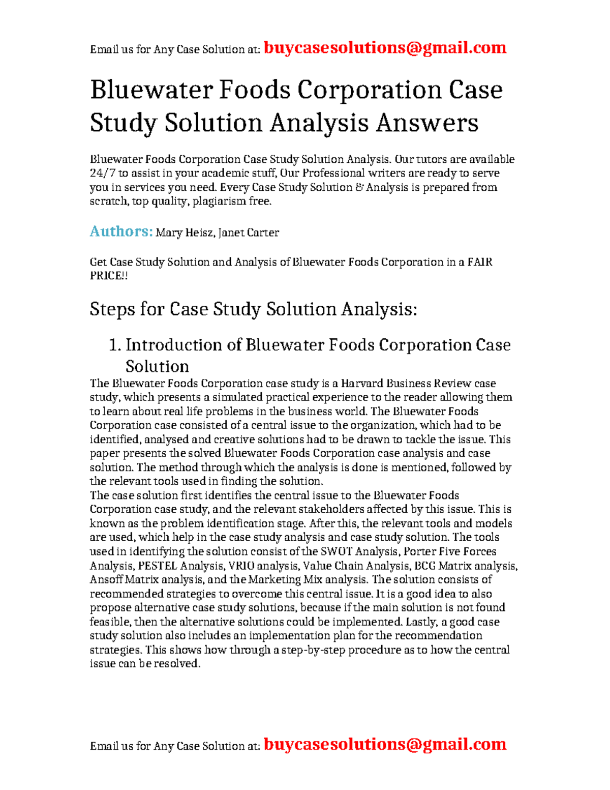 Case Solution Bluewater Foods Corporation - Bluewater Foods Corporation ...