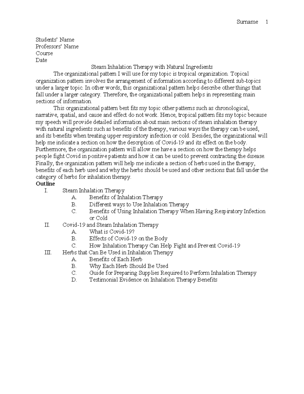 1539819 - essay - Surname 1 Students’ Name Professors’ Name Course Date ...