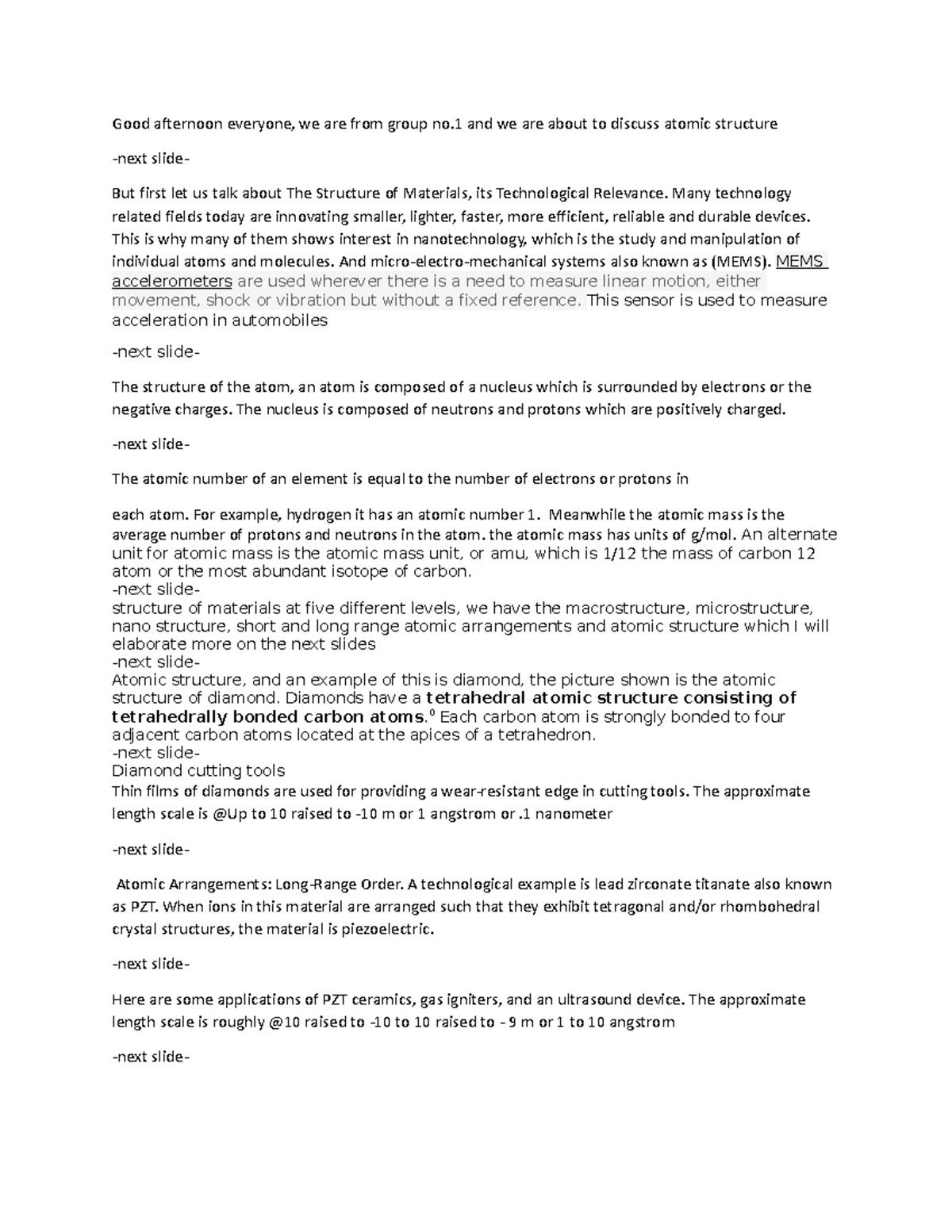 Script for MSE reporting - Good afternoon everyone, we are from group ...