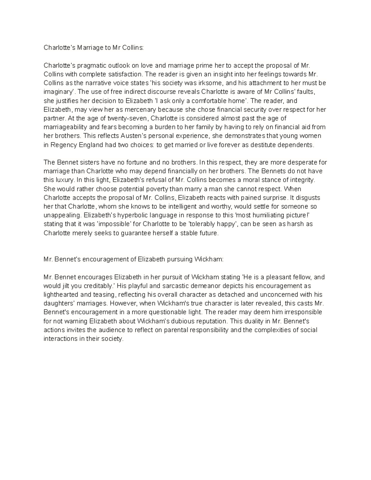 P&P Chapters 22, 23, 24 - Pride and Prejudice notes - Charlotte’s ...