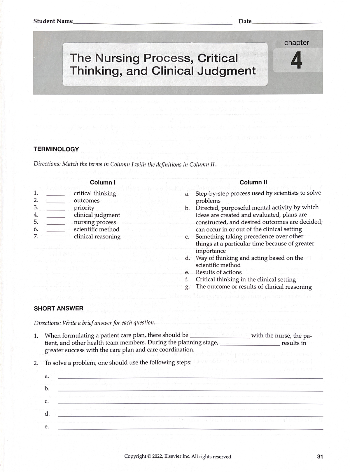 Chapter 4-The Nursing Process, Critical Thinking, and Critical Judgment - NURS 3102 - Studocu