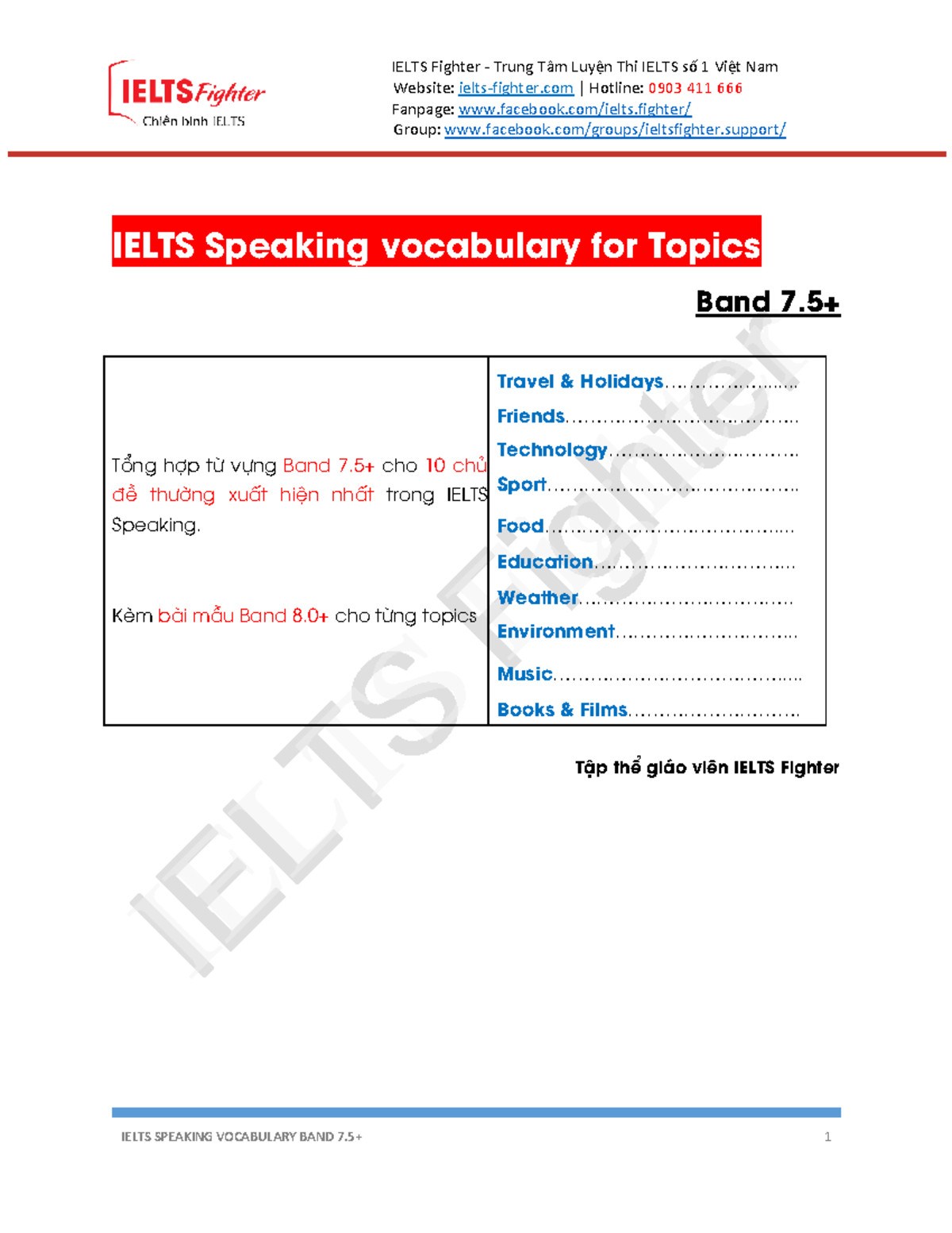 Ielts Speaking vocabulary for Topics band 7.5+ - Ielts Fighter biên ...
