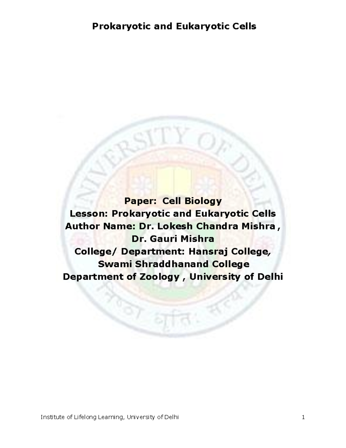 Prokaryotic Eukaryotic Cells Corrected Revised PDF - Paper: Cell ...