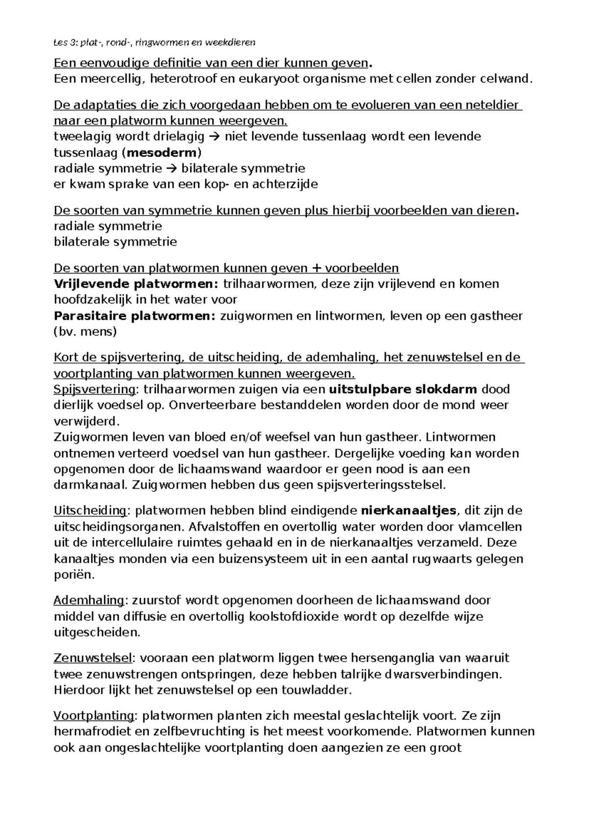Les 3 plat-, rondwormen weekdieren en ringwormen - Een eenvoudige ...
