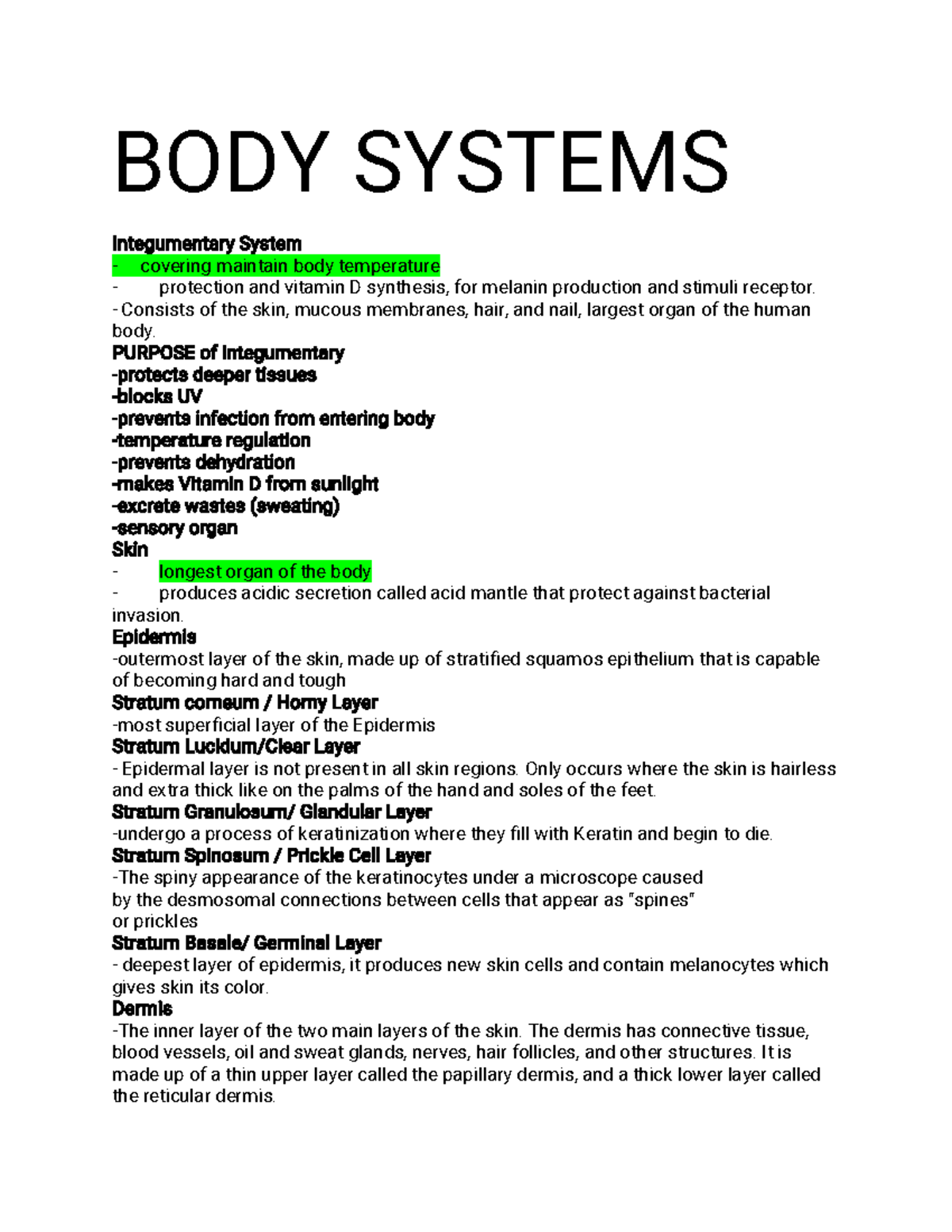 Anaphy Reviewer - CELLS - BODY SYSTEMS Integumentary System covering ...