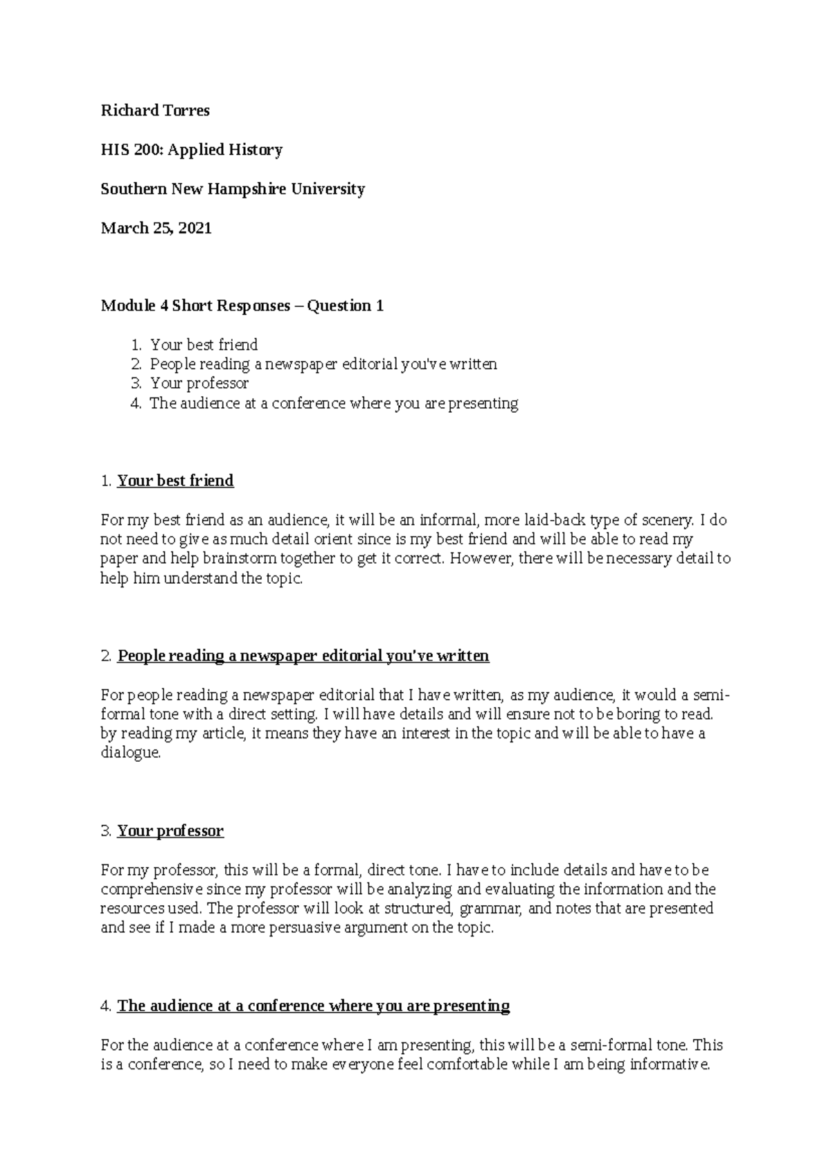4-2 Module Four Short Responses - Richard Torres HIS 200: Applied ...