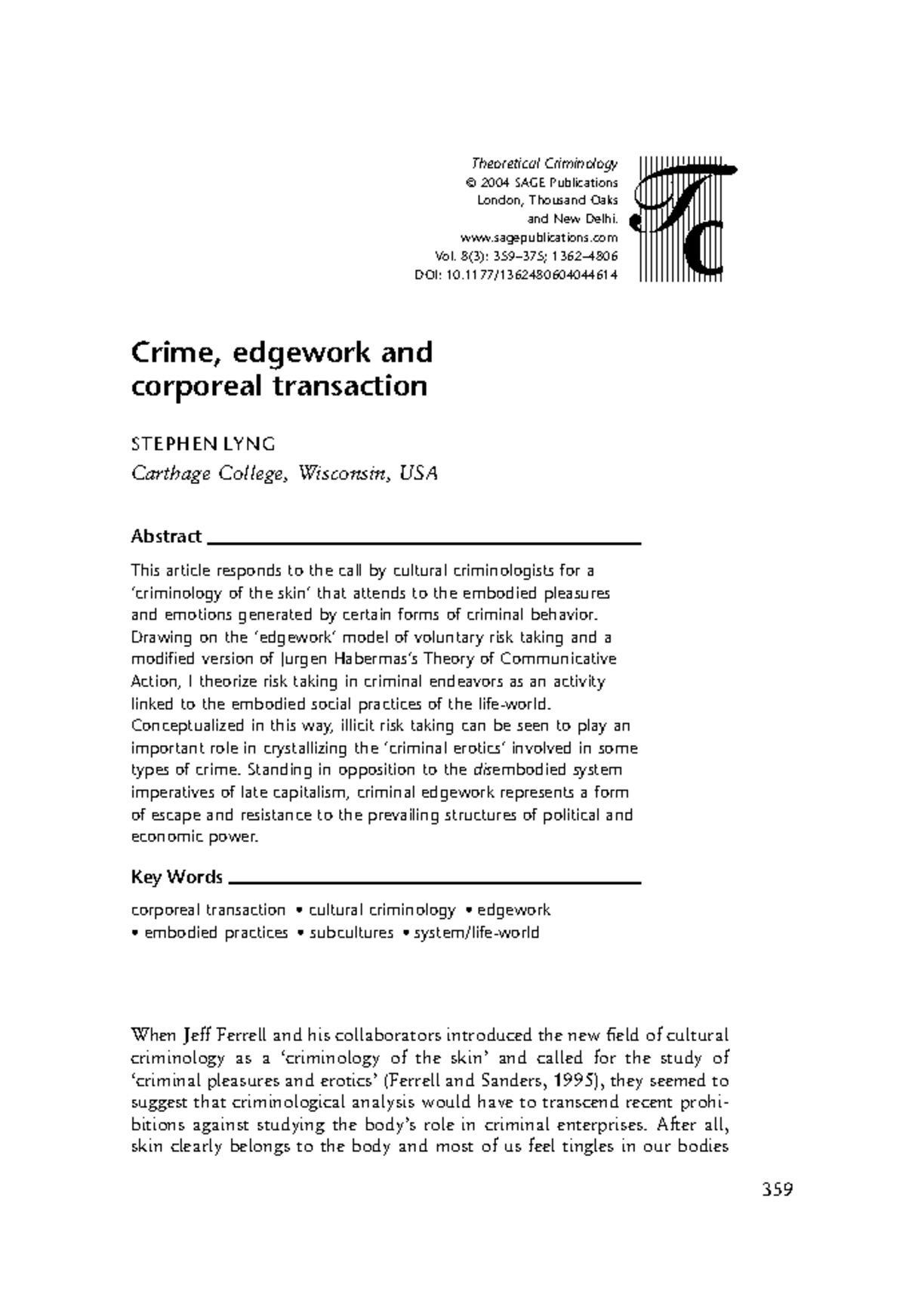 Module 5 reading - dont copy - Crime, edgework and corporeal ...