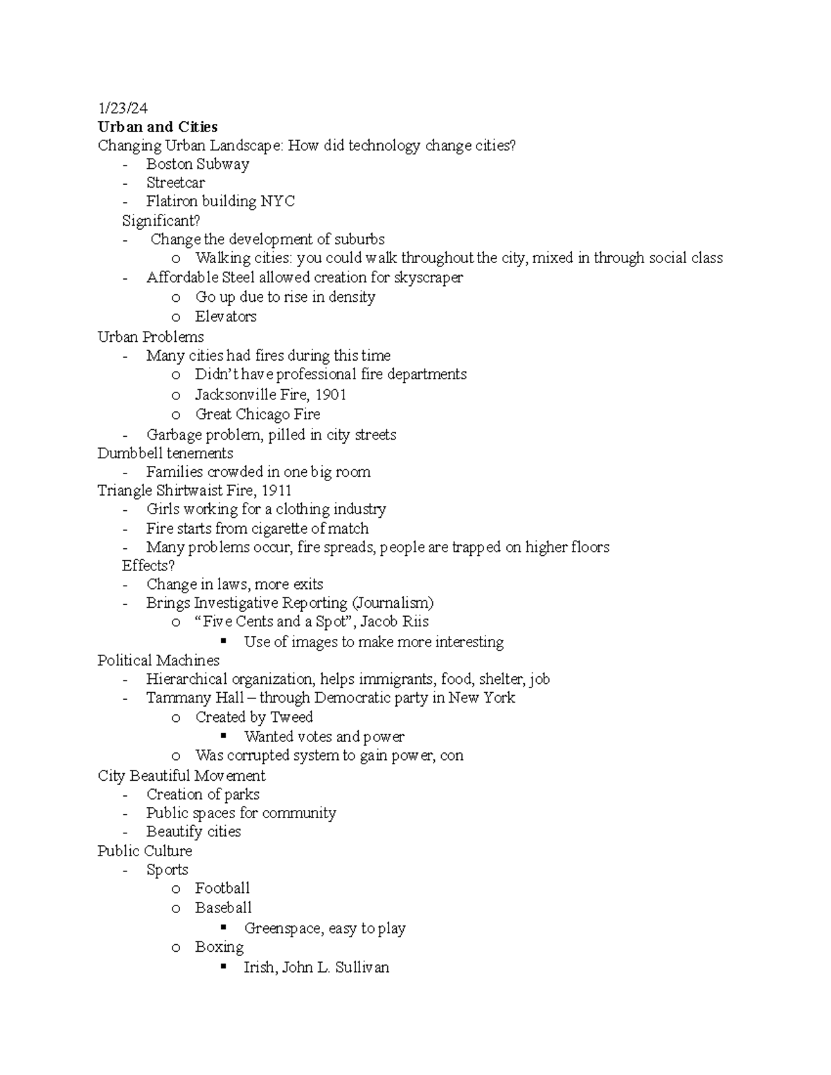 Chapter 18 Notes - Pre ww1 - 1/23/ Urban and Cities Changing Urban ...