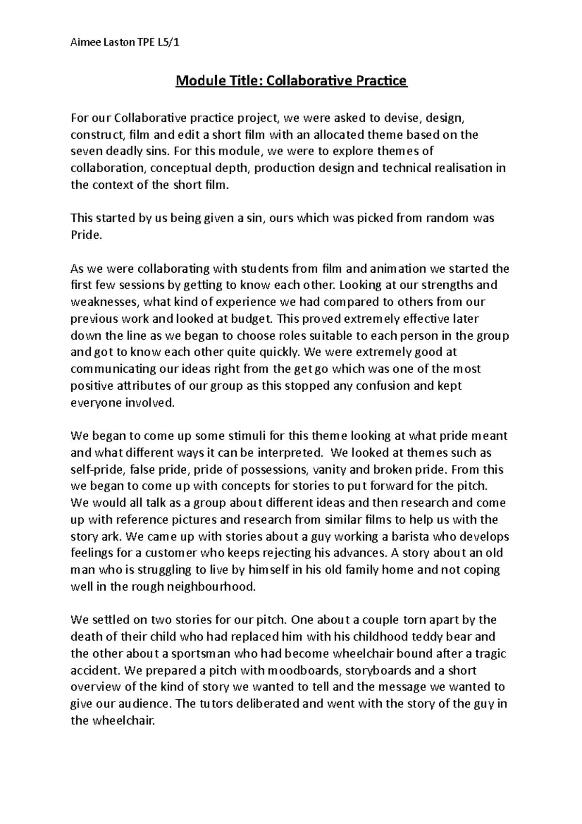 Evaluation for Collaborative practice module - Aimee Laston TPE Module ...