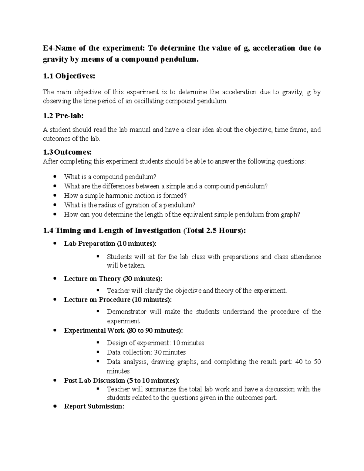 Experiment-4(Compound pendulum) - E4-Name of the experiment: To ...