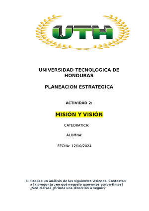 Tarea Proyecto Final - Resumen Dirección y Planificación Estratégica - Asignatura: Planificación ...