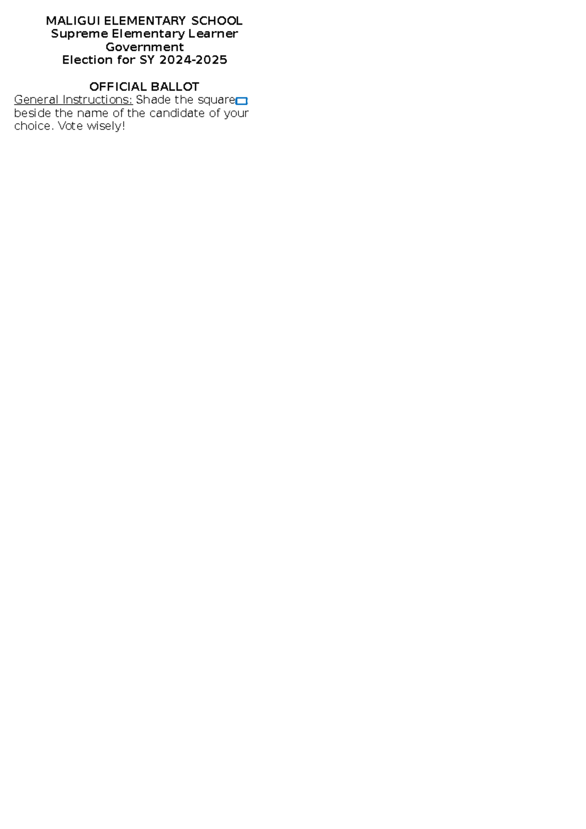 SELG 2024 Official Ballot 2 - Social work - MALIGUI ELEMENTARY SCHOOL ...