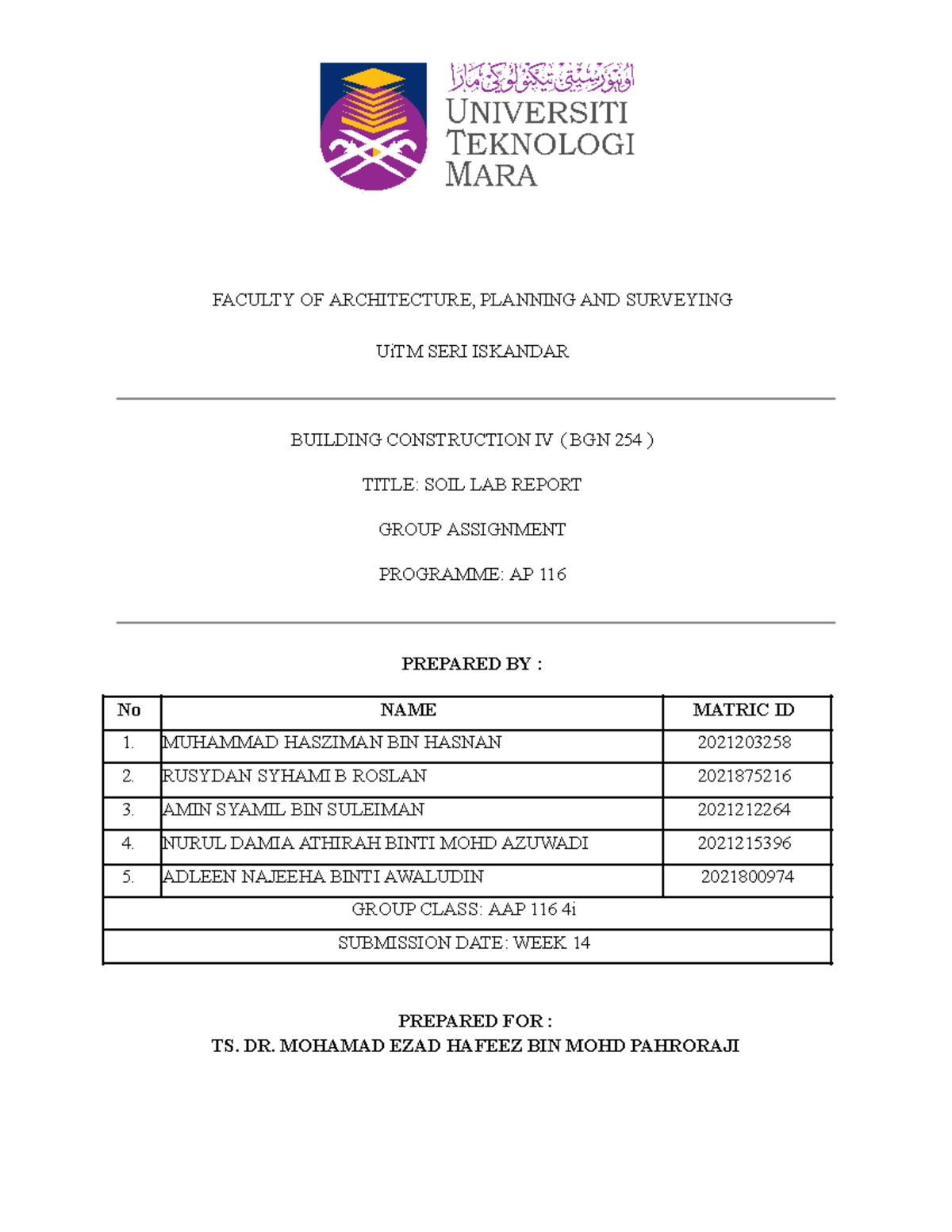 Lab - BGN263 - FACULTY OF ARCHITECTURE, PLANNING AND SURVEYING UiTM ...