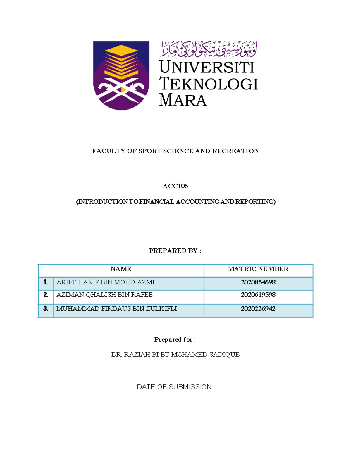 Group Project i Candy ACC106 - FACULTY OF SPORT SCIENCE AND RECREATION ...