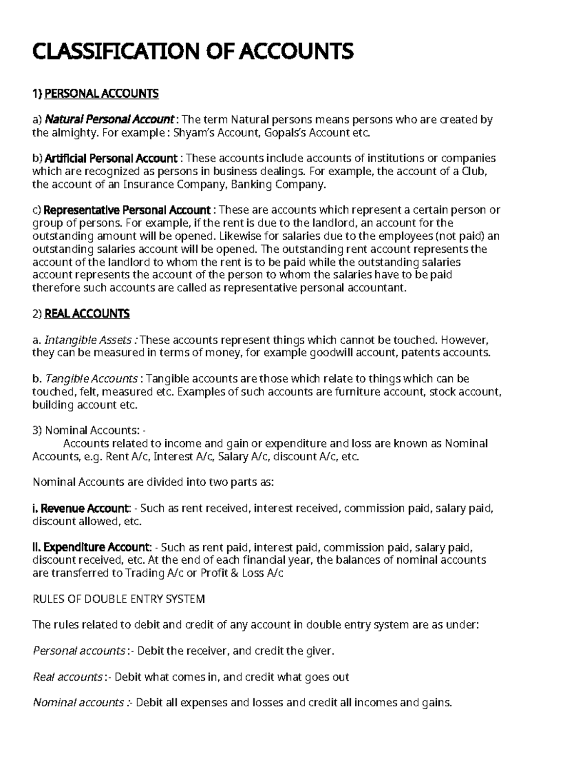 Classification of accounts - CLASSIFICATION OF ACCOUNTS 1 ) PERSONAL ...