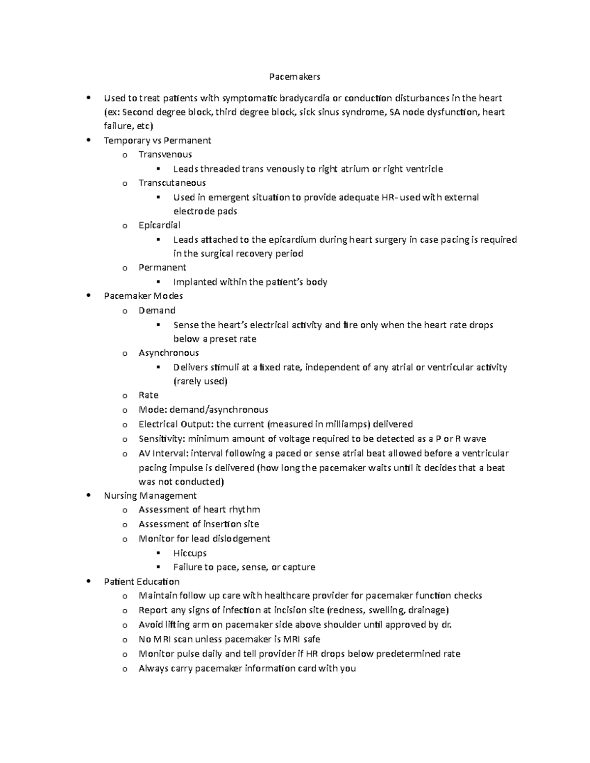 Pacemaker Notes - Pacemakers Used to treat patients with symptomatic ...