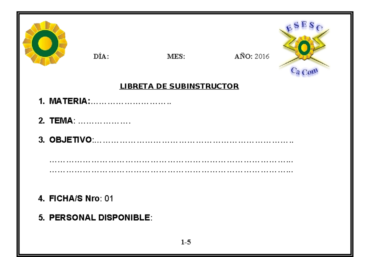 Libreta Subinstruct original - 1. MATERIA:............................. 2. TEMA ...
