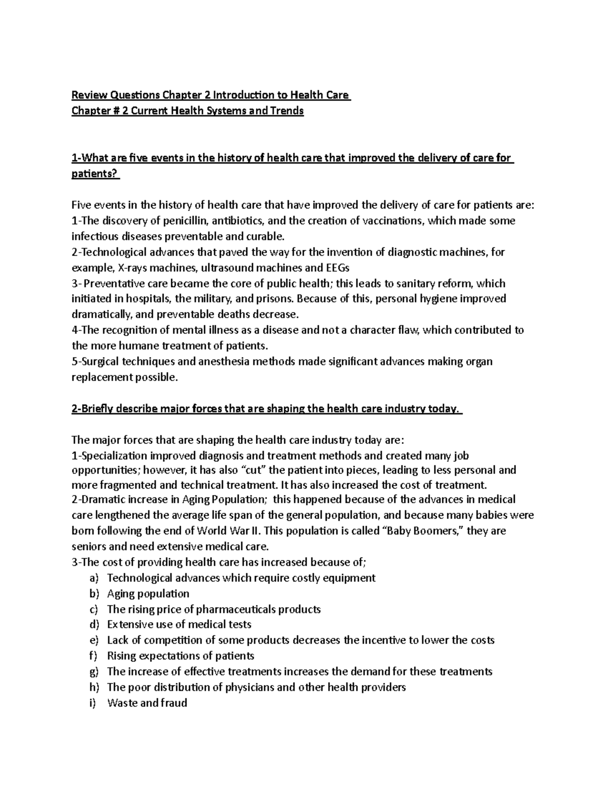 Review Questions Chapter 2-Int to Health Care - Review Questions ...
