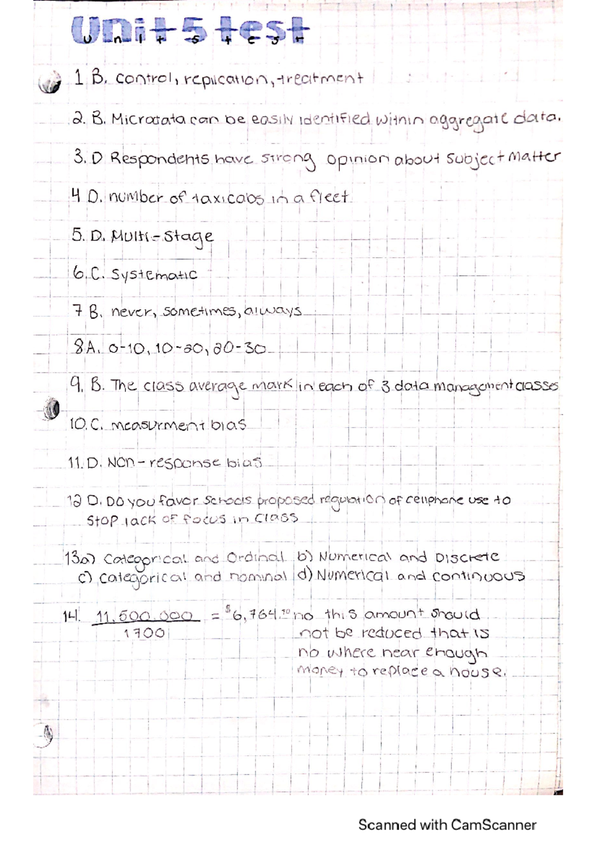 Unit 5 data management test - Studocu