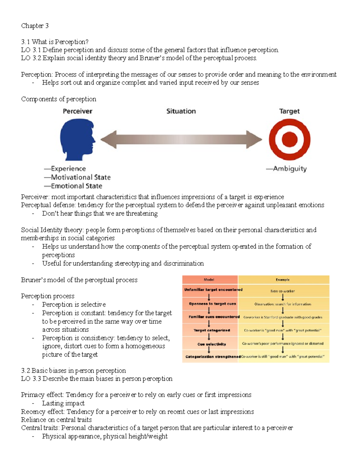 Chapter 3 book notes from comm 222 - Chapter 3 3 What is Perception? LO ...