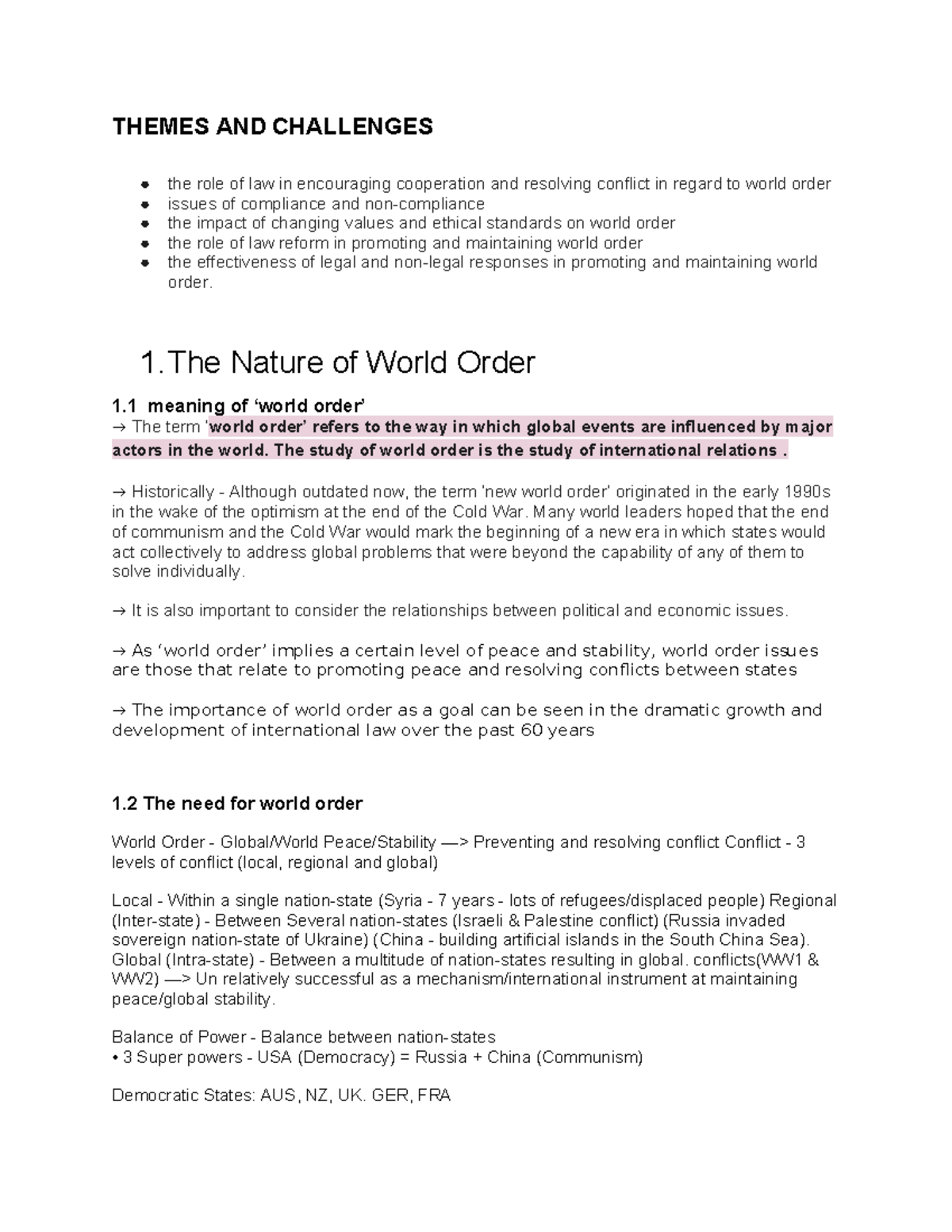 Syllabus Notes - World Order - THEMES AND CHALLENGES the role of law in ...