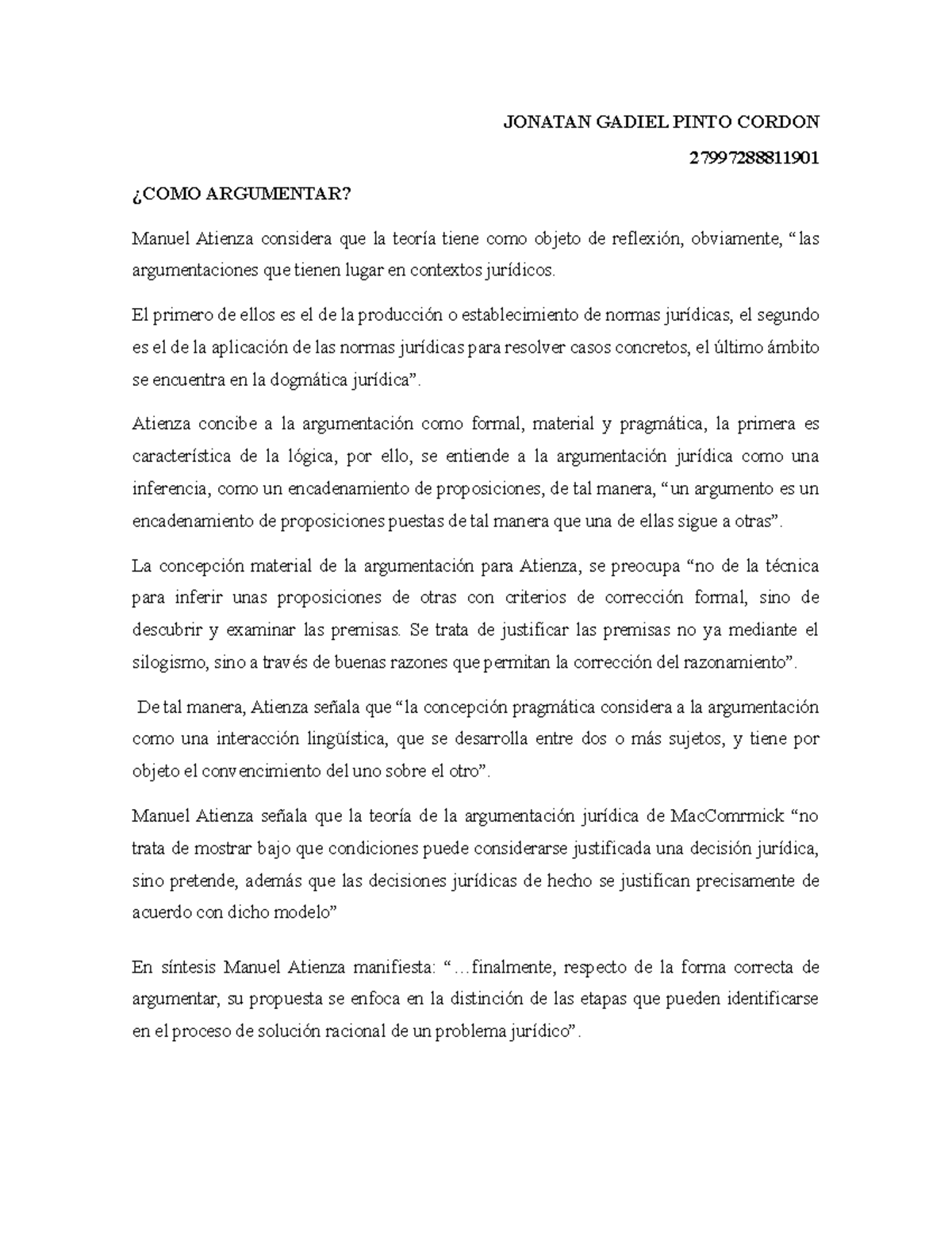 COMO Argumentar - Manuel Atienza - JONATAN GADIEL PINTO CORDON ...