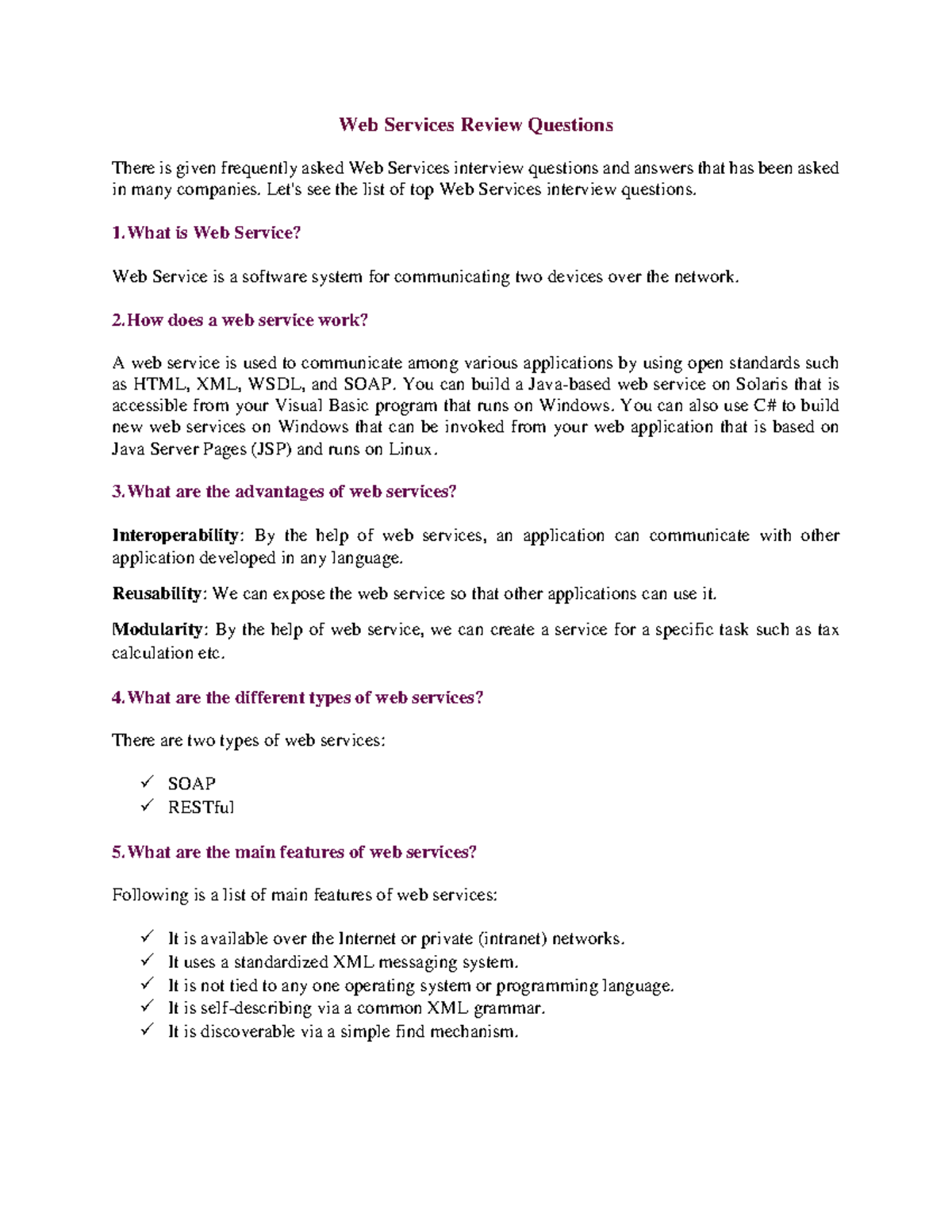 Web Services Review Questions - Let's see the list of top Web Services ...