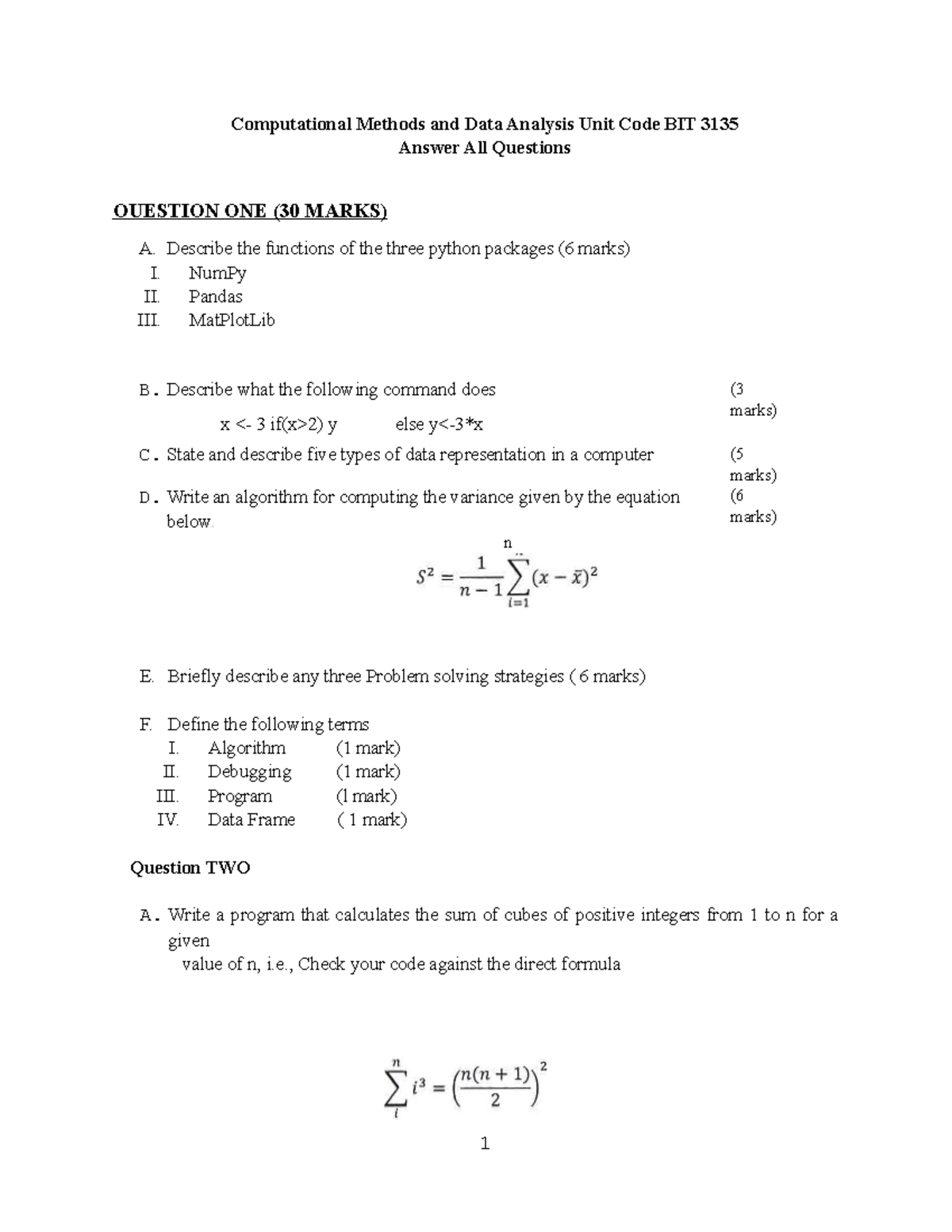 Computational Methods And Data Analysis BIT 3135 Programming MKU