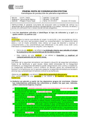 Pa2 comunicacion efectiva - PRUEBA MIXTA DE COMUNICACI”N EFECTIVA Estrategias de producciÛn de ...