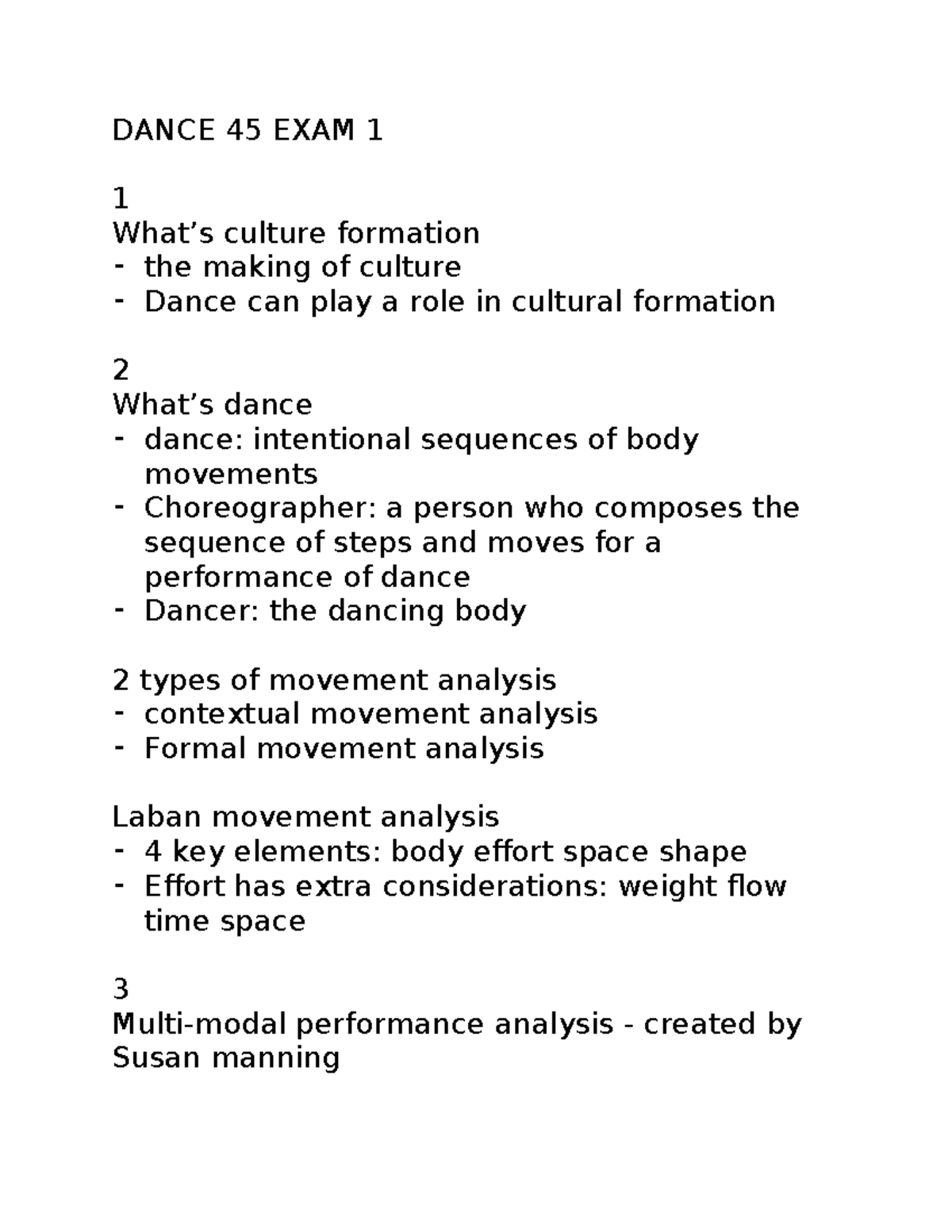 dance45exam1lecture - DANCE 45 EXAM 1 1 What’s culture formation ⁃ the ...