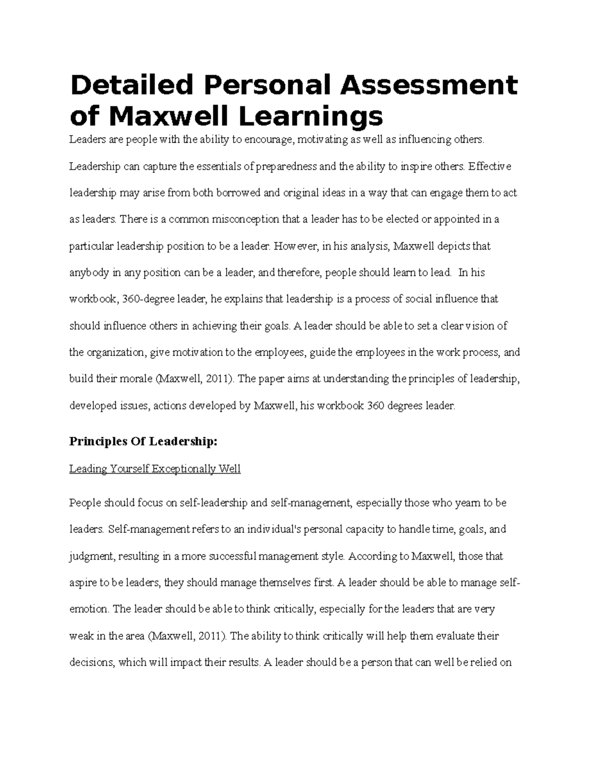 Maxwell's book detailed assessment - Detailed Personal Assessment of ...