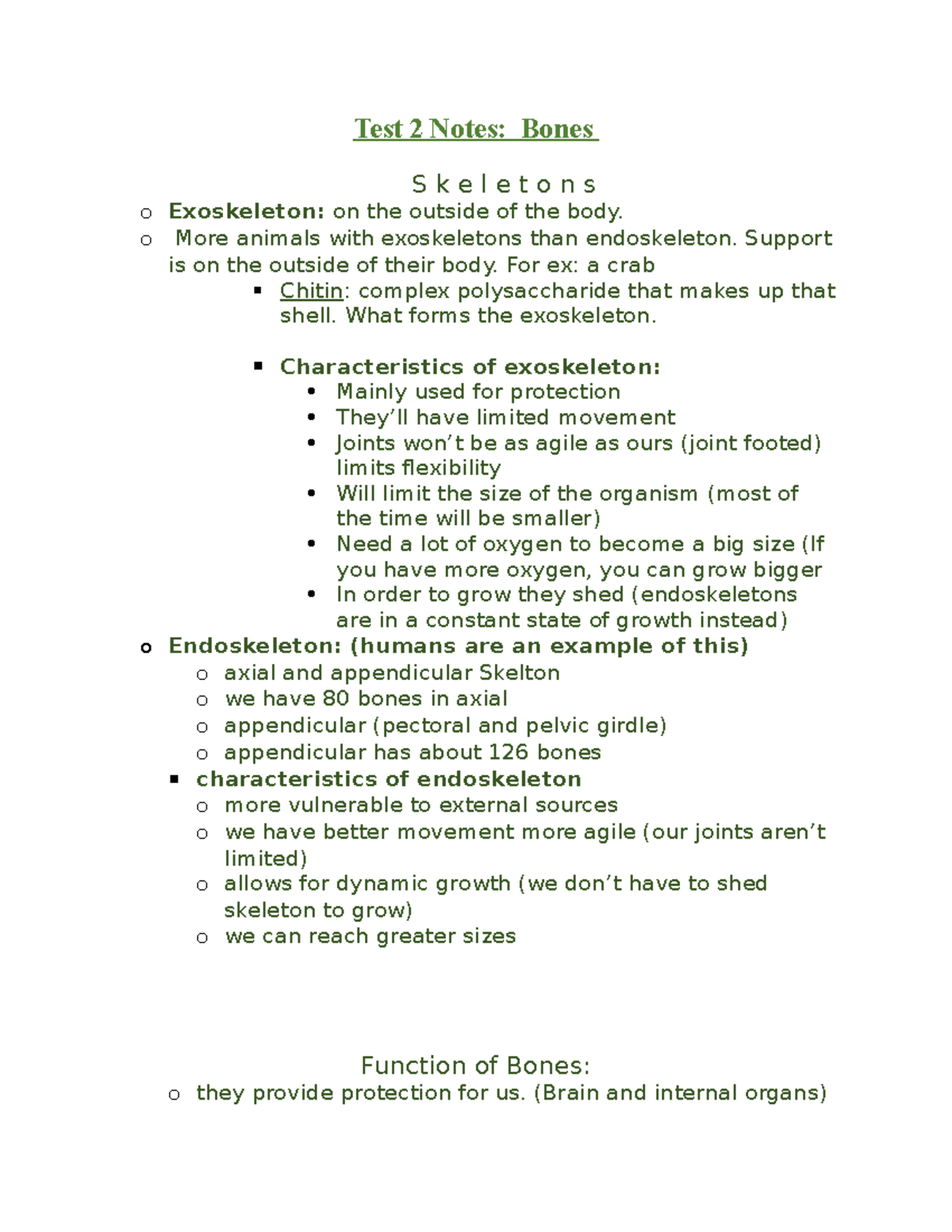 ZOOL EXAM 2 Notes - Test 2 Notes: Bones S k e l e t o n s o Exoskeleton ...