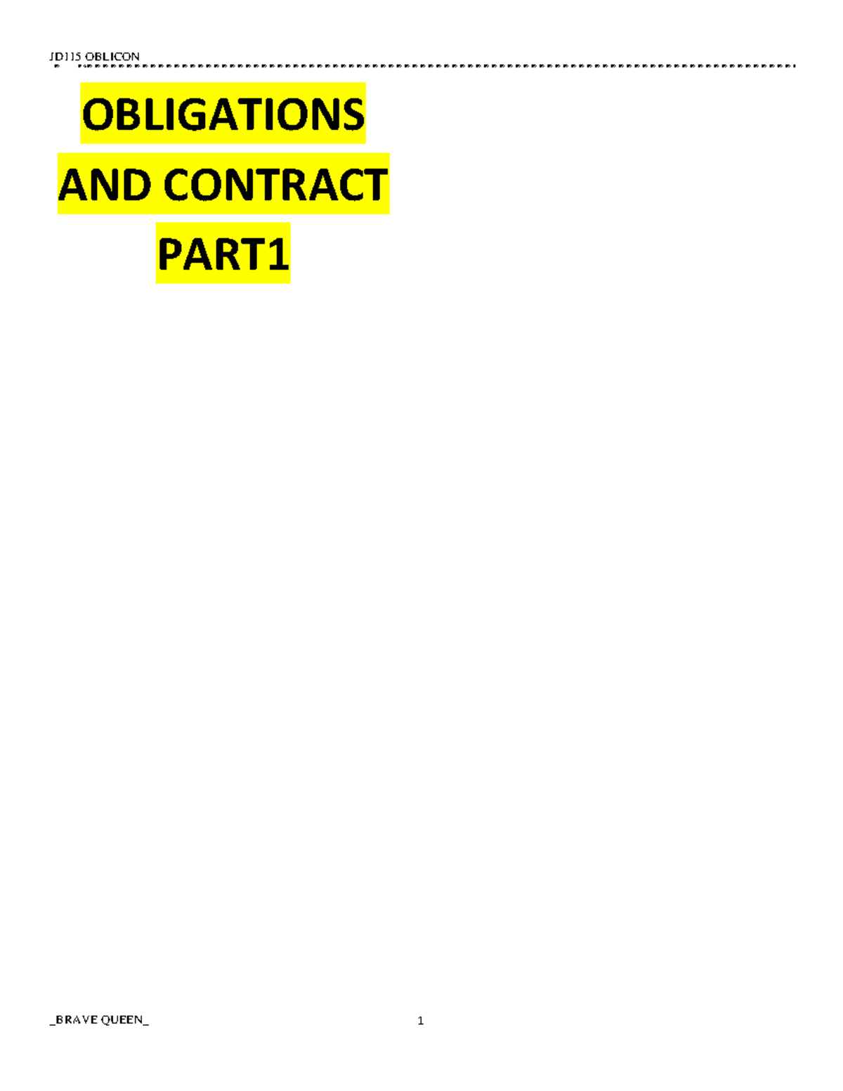 Obligation AND Contracts Lecture PART1 - OBLIGATIONS AND CONTRACT PART ...