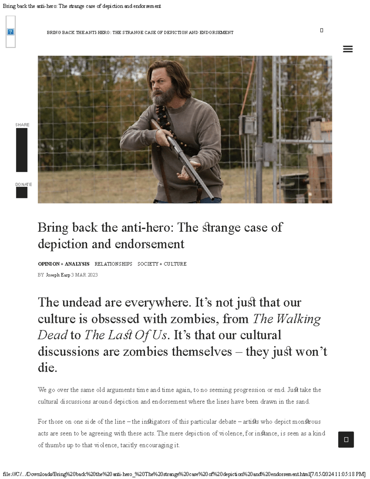 Bring back the anti-hero The strange case of depiction and endorsement ...