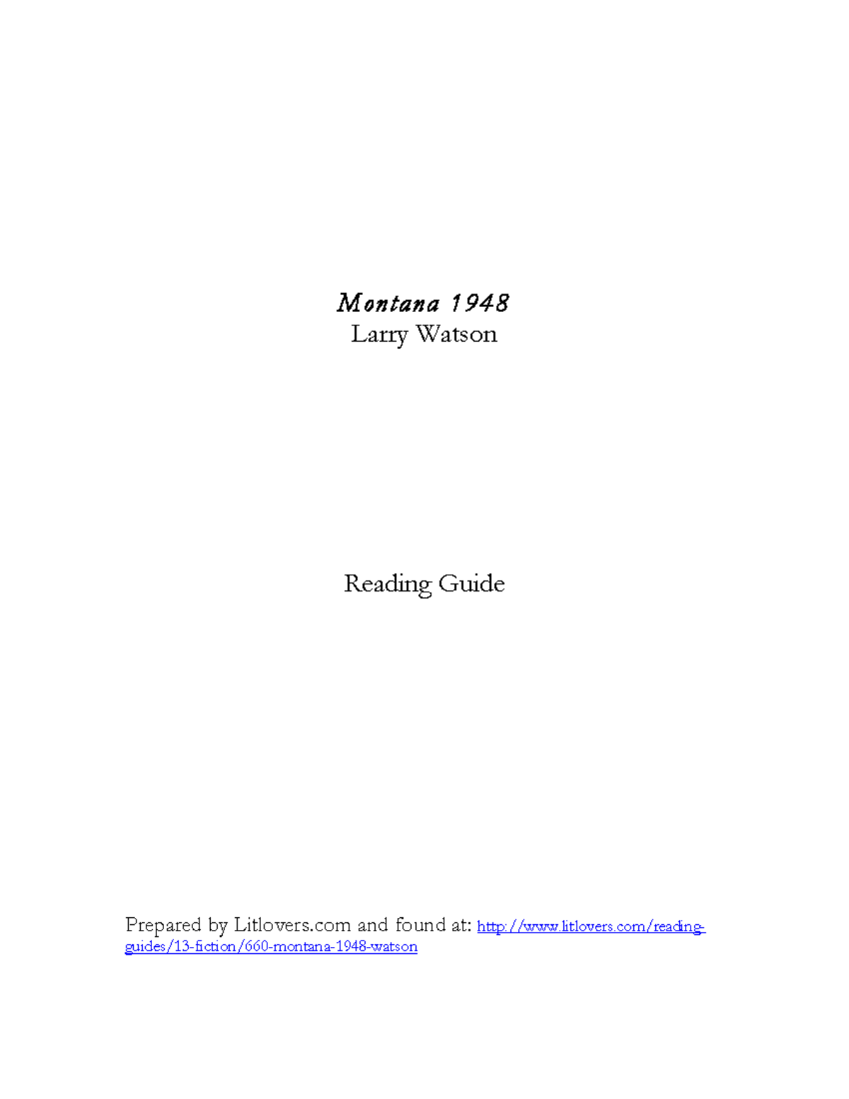 Montana 1948 reading guide - Montana 1948 Larry Watson Reading Guide ...