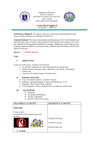 LP-Linear and Non Linear Text - Lesson Plan in English 10 (QUARTER 1 ...