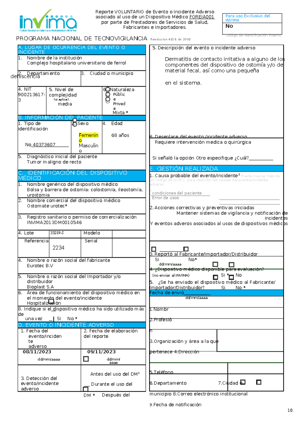 Formato tecno - Tarea - Reporte VOLUNTARIO de Evento o Incidente ...