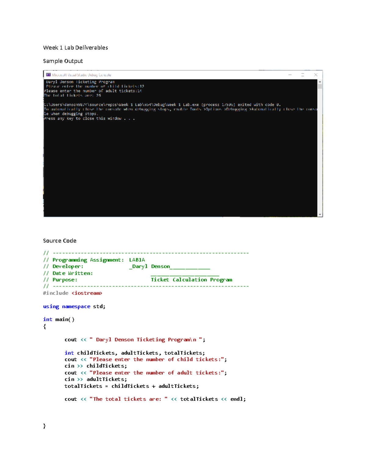 Week 1 Lab Deliverable - Week 1 Lab Deliverables Sample Output Source ...