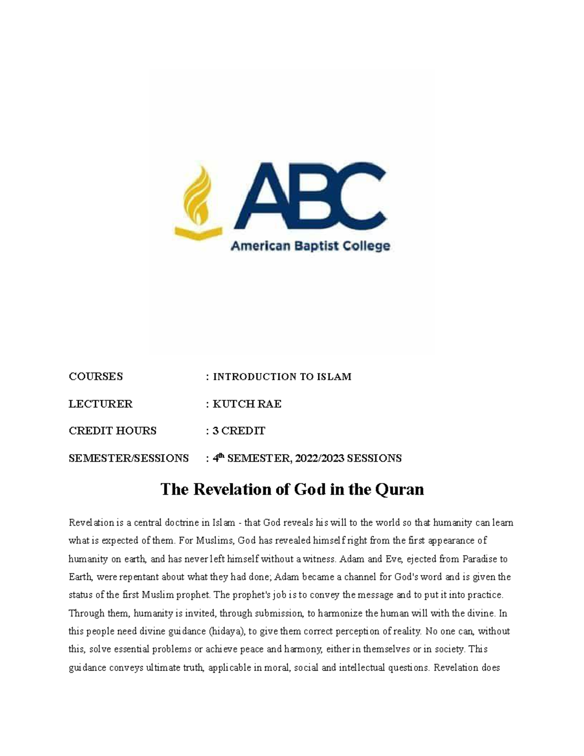 The Revelation of God in the Quran - COURSES : INTRODUCTION TO ISLAM ...