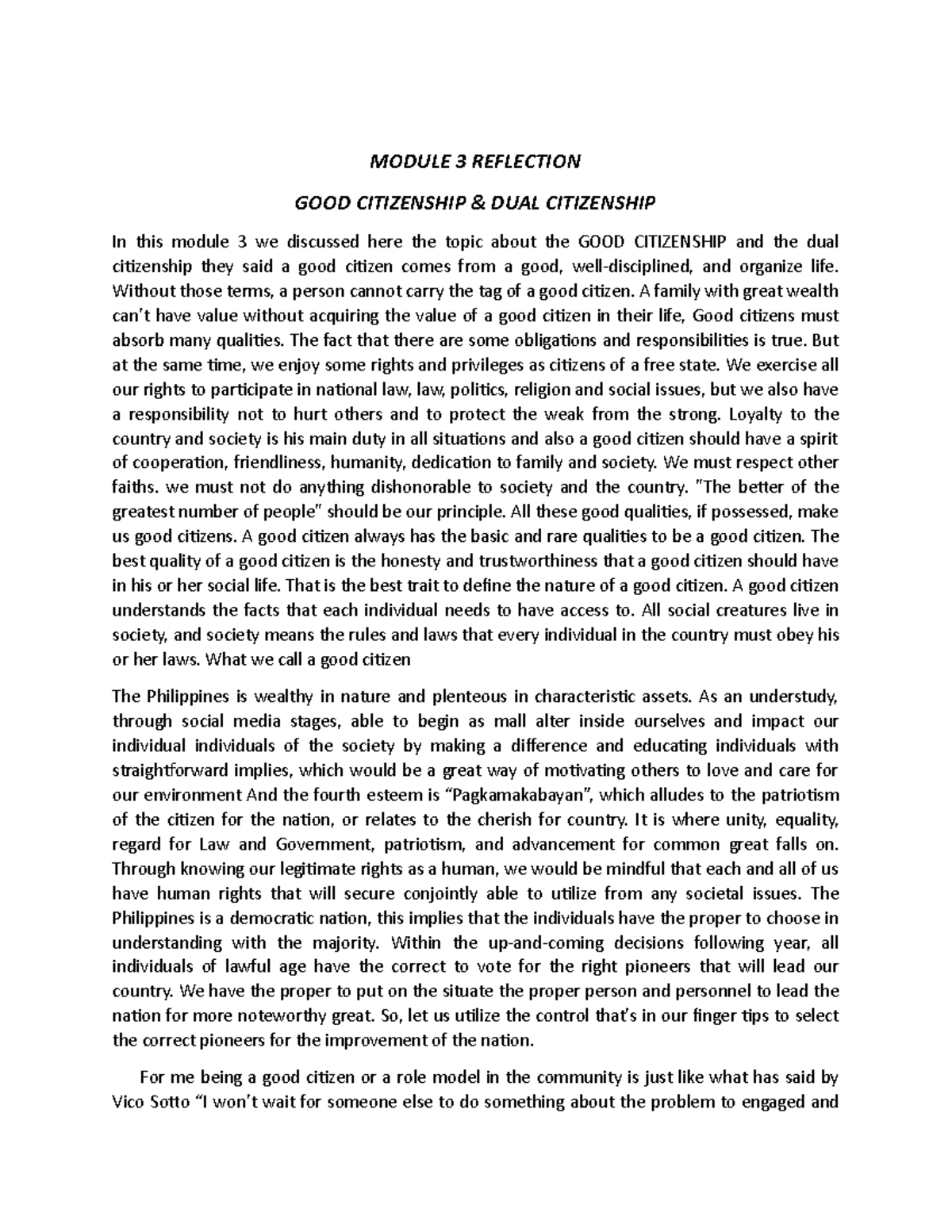 Module 3 Reflection THE NATIONAL TRAINING PROGRAM - MODULE 3 REFLECTION ...