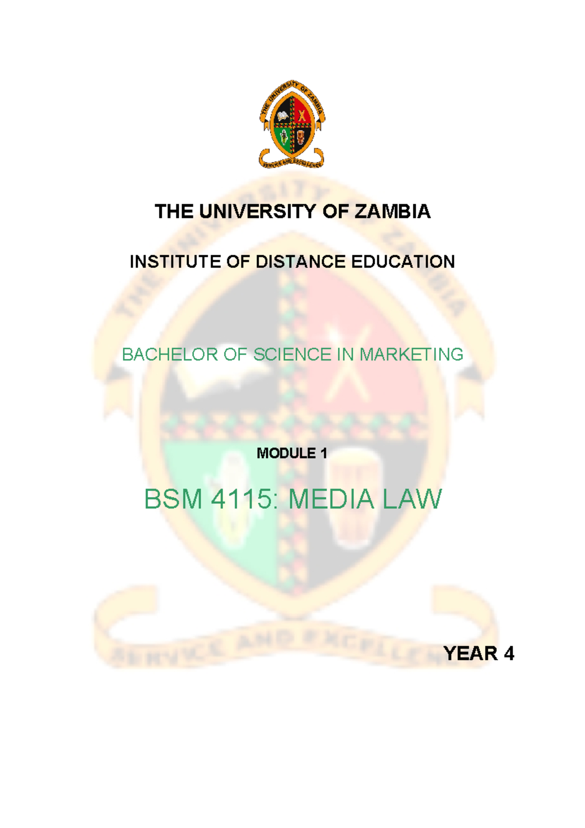 BSM 4115 Media LAW Module - THE UNIVERSITY OF ZAMBIA INSTITUTE OF DISTANCE EDUCATION BACHELOR OF ...